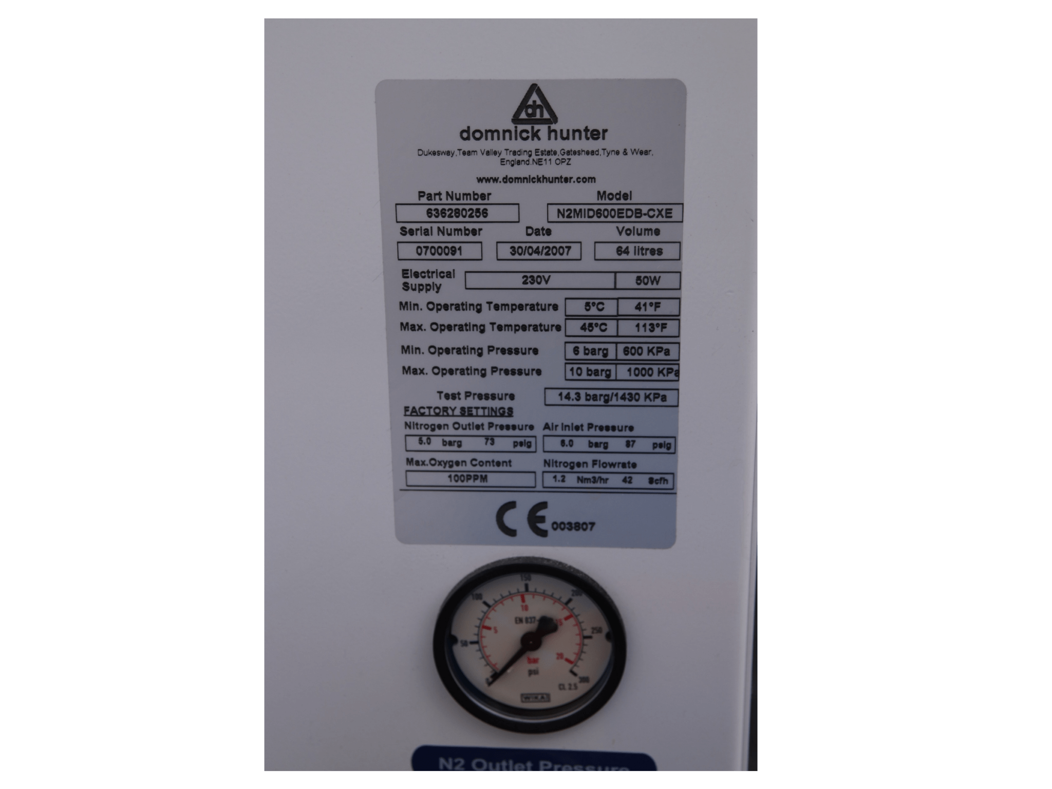 Domnick Hunter Maxigas N2MID600EDB-CXE 64L Nitrogen Generator ...